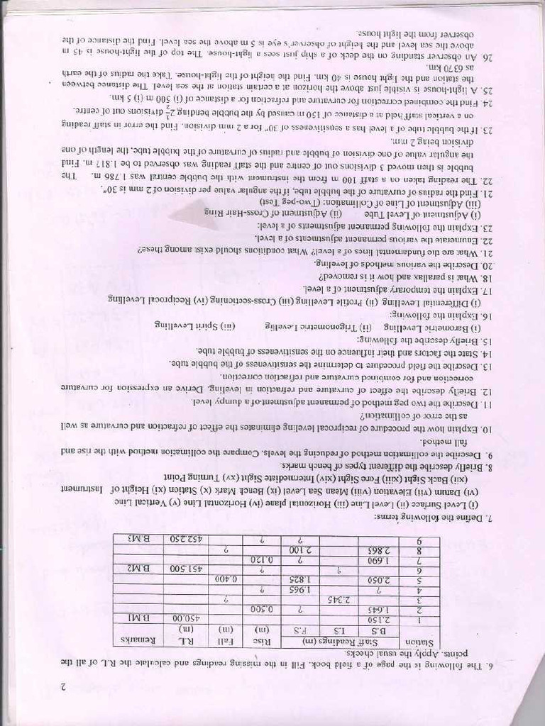Tutorial Sheet 2 - Levelling | PDF