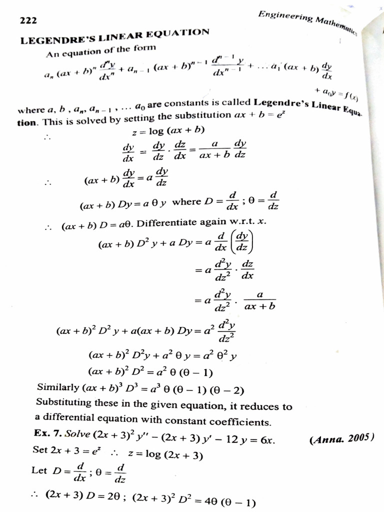 Legendre's Linear Equations | PDF | Equations | Mathematics