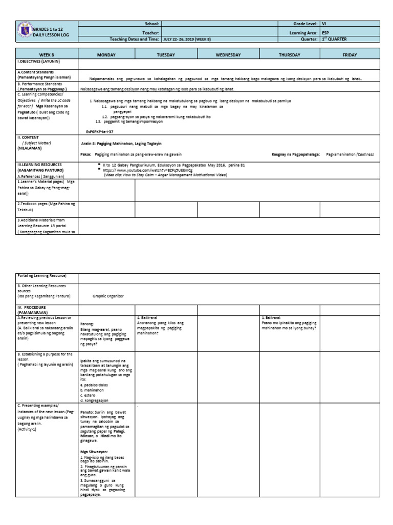 Esp 1ST QRTR Week 8 | PDF