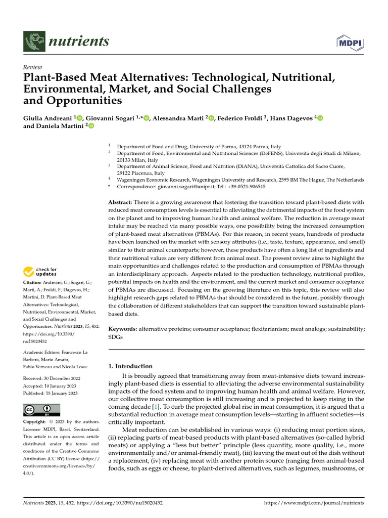Nutrients 15 00452 v2 | PDF | Meat | Life Cycle Assessment