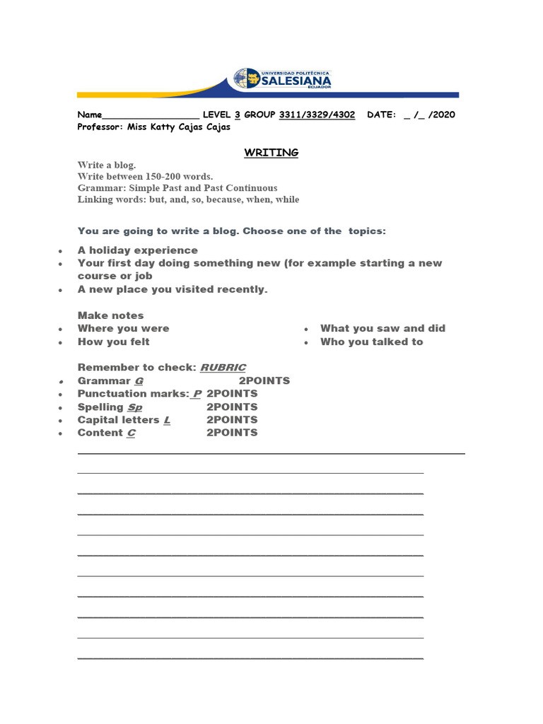 Writing Unit 2 B1 | PDF