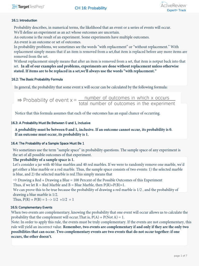 CH 16 Probability Expert+ Track | PDF | Probability | Odds