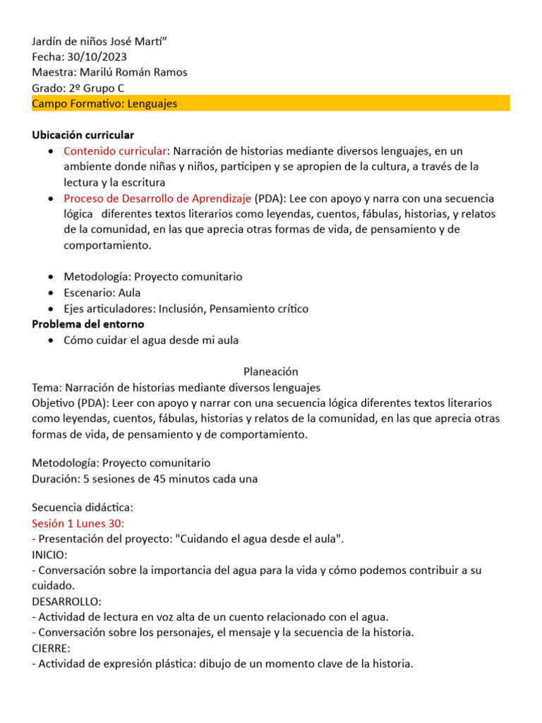 Proyecto Cuido El Agua 2c | PDF | Inclusión (Educación) | Pensamiento