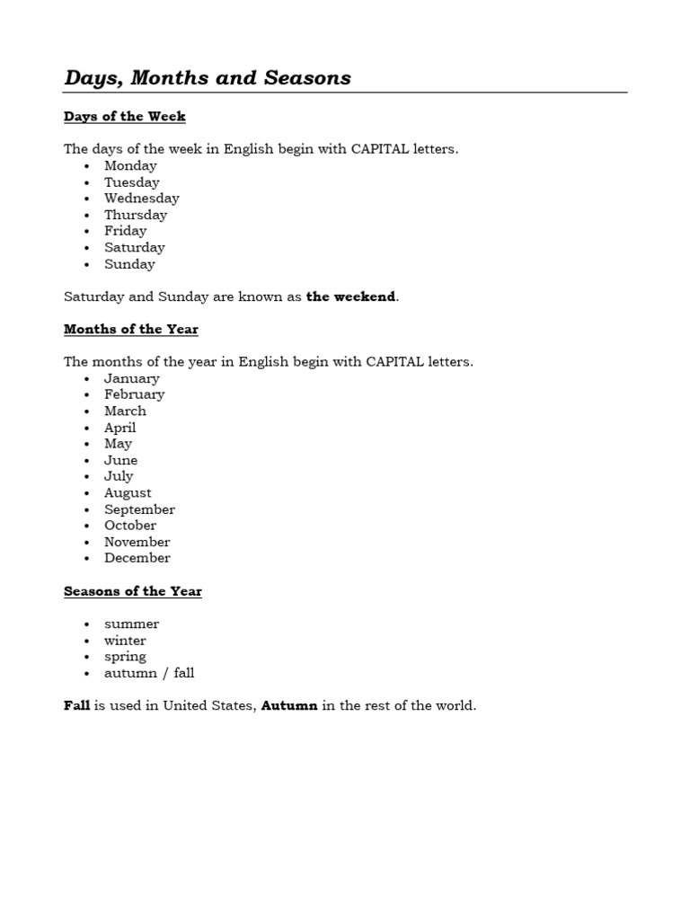 B1 Days, Months and Seasons | PDF