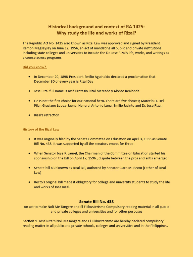 Historical Background and Context of RA 1425 | PDF | Government ...
