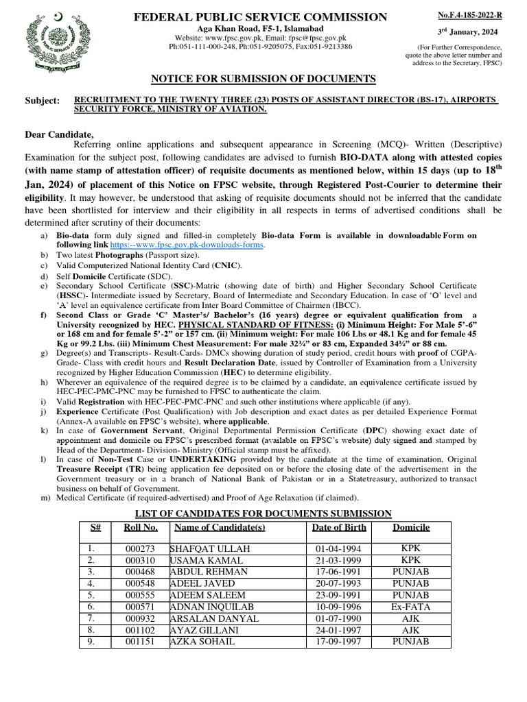 FPSC Ad Asf Result | PDF | Pakistan | Vocational Education