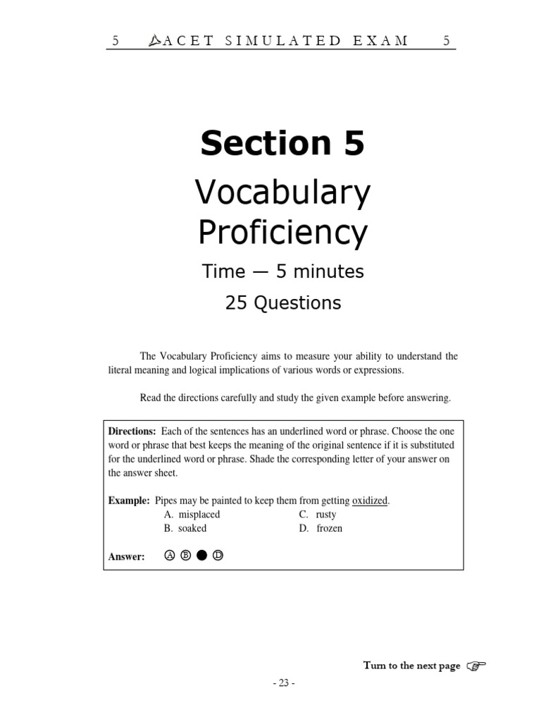 CET 2018 - ACET SIMULATED EXAM - SECTION 5 - VOCABULARY PROFICIENCY (23 - 28) v.7.30.2018 | PDF ...