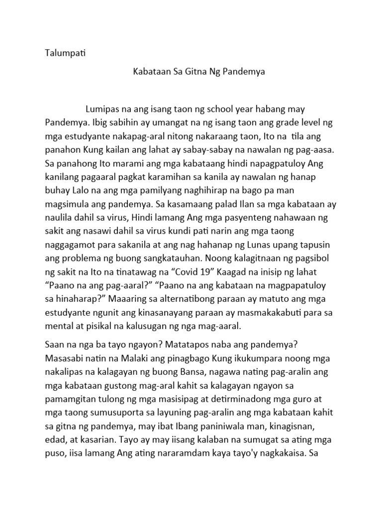 Talumpati - Kabataan Sa Gitna NG Pandemya | PDF