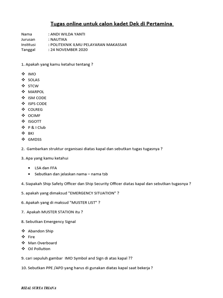 Soal Tugas Kadet Online DEK | PDF | Teknologi & Rekayasa