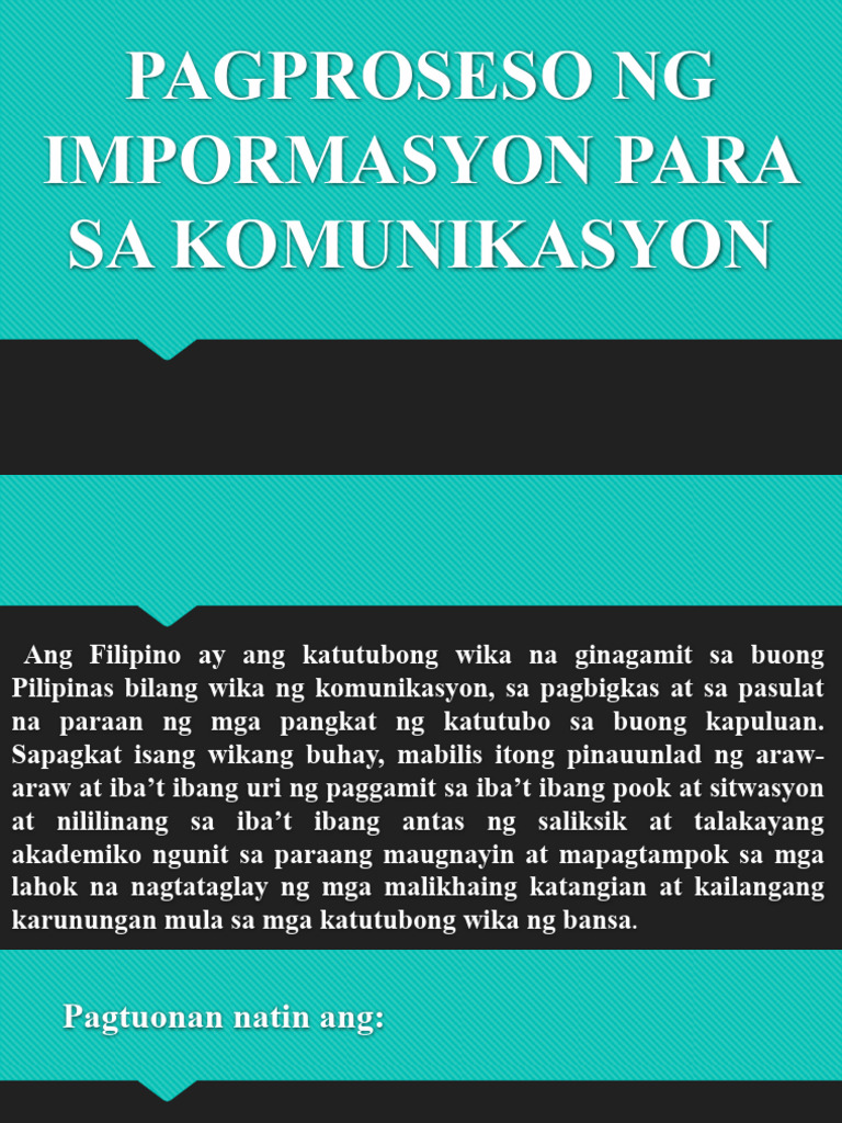Pagproseso NG Impormasyon Tungo Sa Komunikasyon | PDF