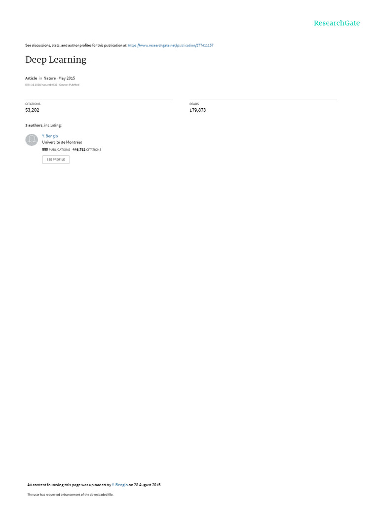 2015 Lecun Deeplearn | PDF | Deep Learning | Artificial Neural Network