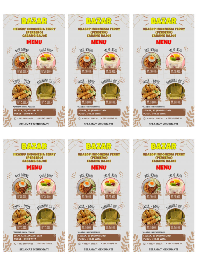 Menu Bazar Nanda Asdp | PDF