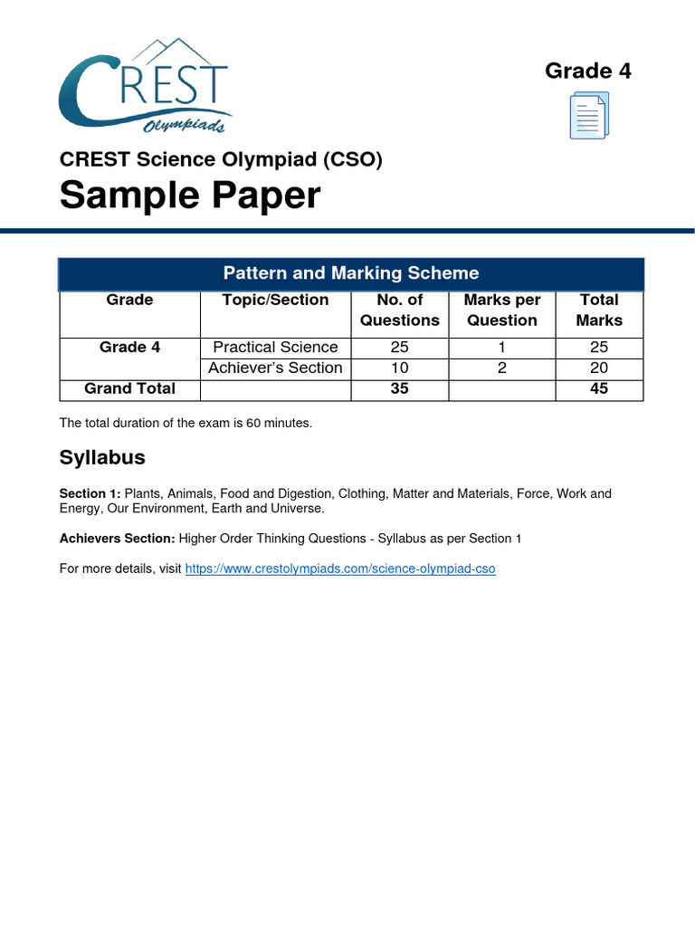 CSO Sample Paper For Class 4 | PDF | Digestion | Liquids