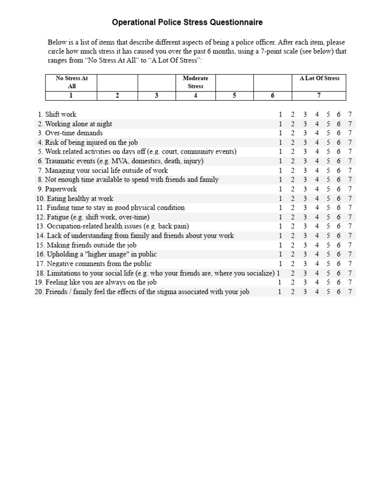Operational Police Stress Questionnaire | PDF | Stress (Biology ...