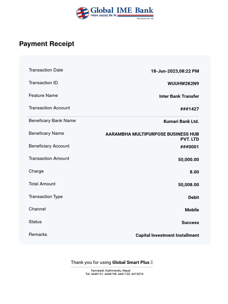 Successful Bank Transfer Receipt | PDF