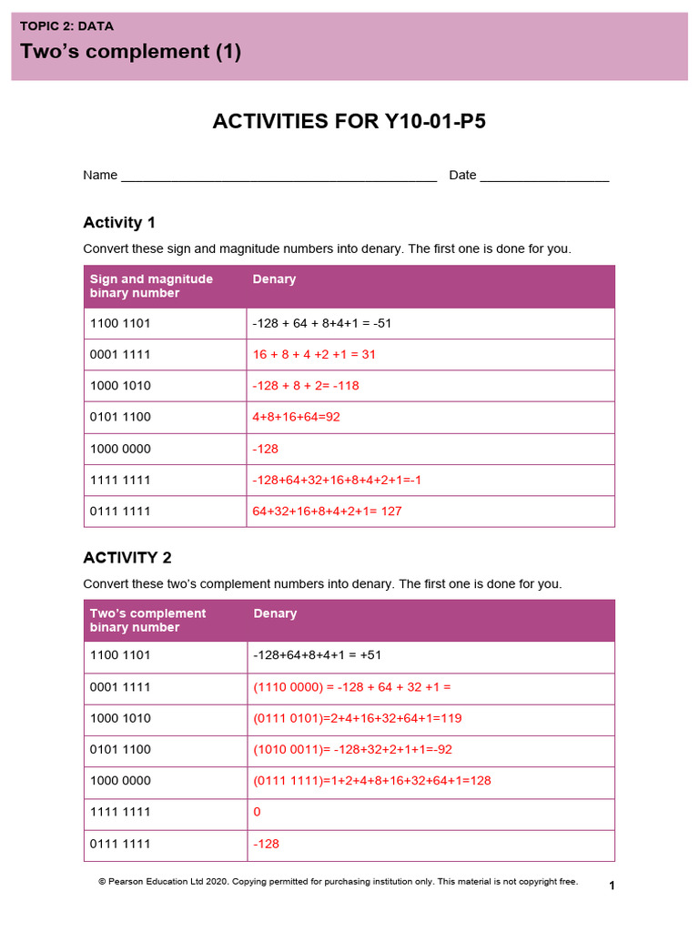 Y10 01 P5 Activities | PDF | Elementary Mathematics | Mathematical Notation