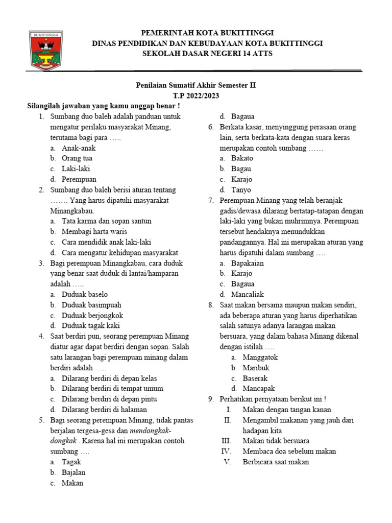 Soal BAM KELAS 4 | PDF