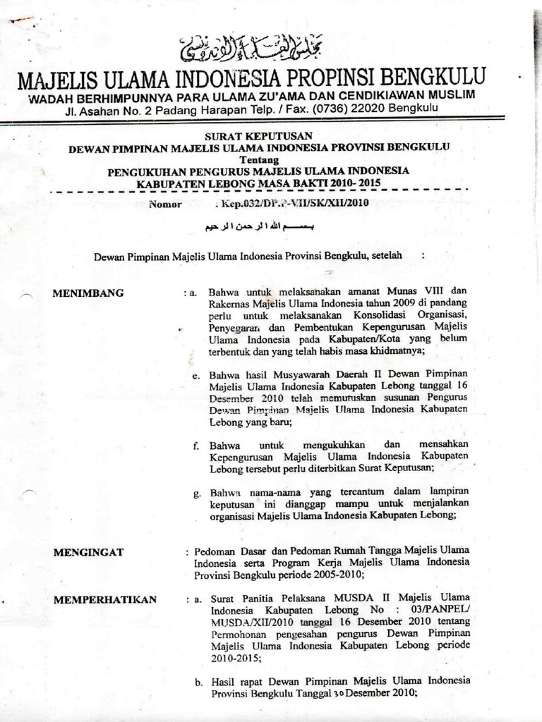 SK Pengurus Mui Lebong | PDF