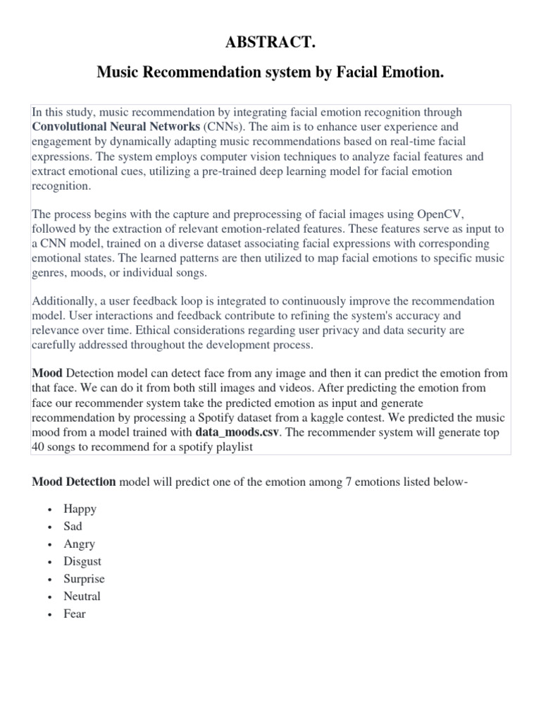 Music Recommendation System by Facial Emotion by Rahul | PDF | Emotions ... Music Recommendation System by Facial Emotion by Rahul | PDF | Emotions ...