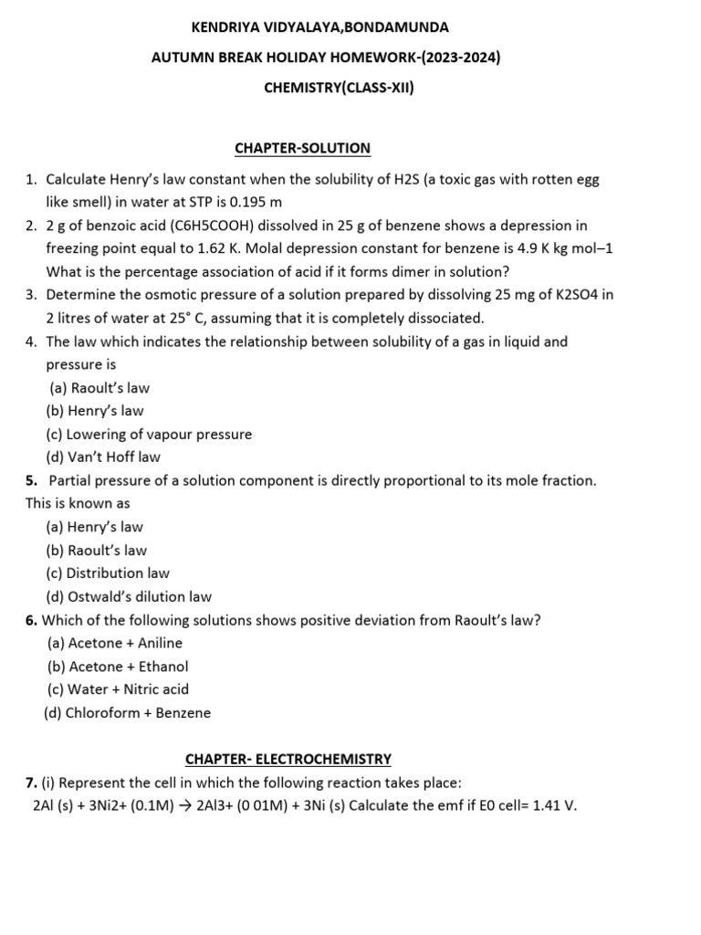 Chemistry-12 Holiday Homework | PDF | Amine | Organic Chemistry