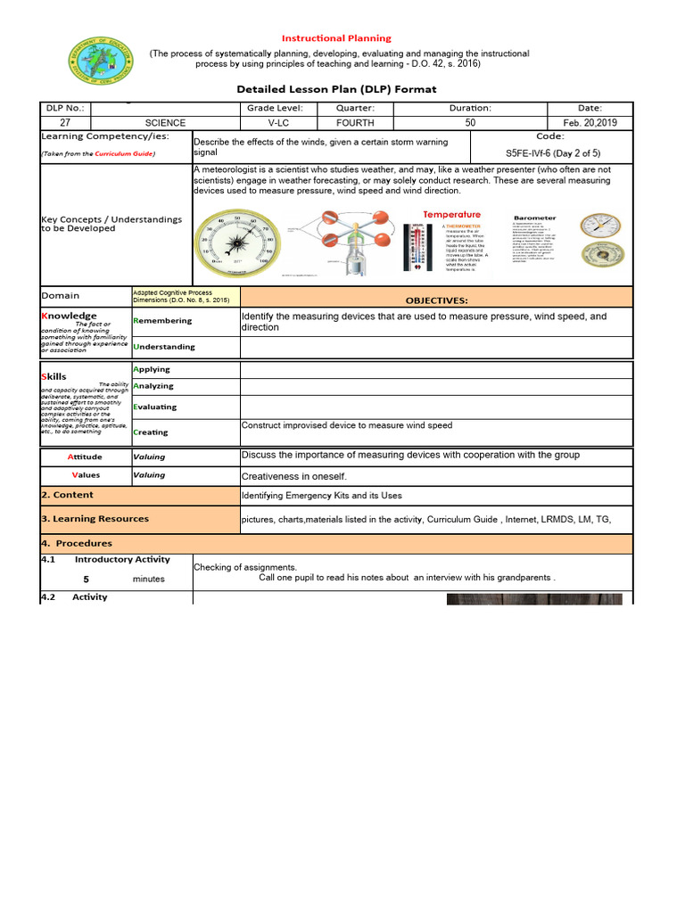 Detailed Lesson Plan (DLP) Format: Learning Competency/ies: Code | PDF ...