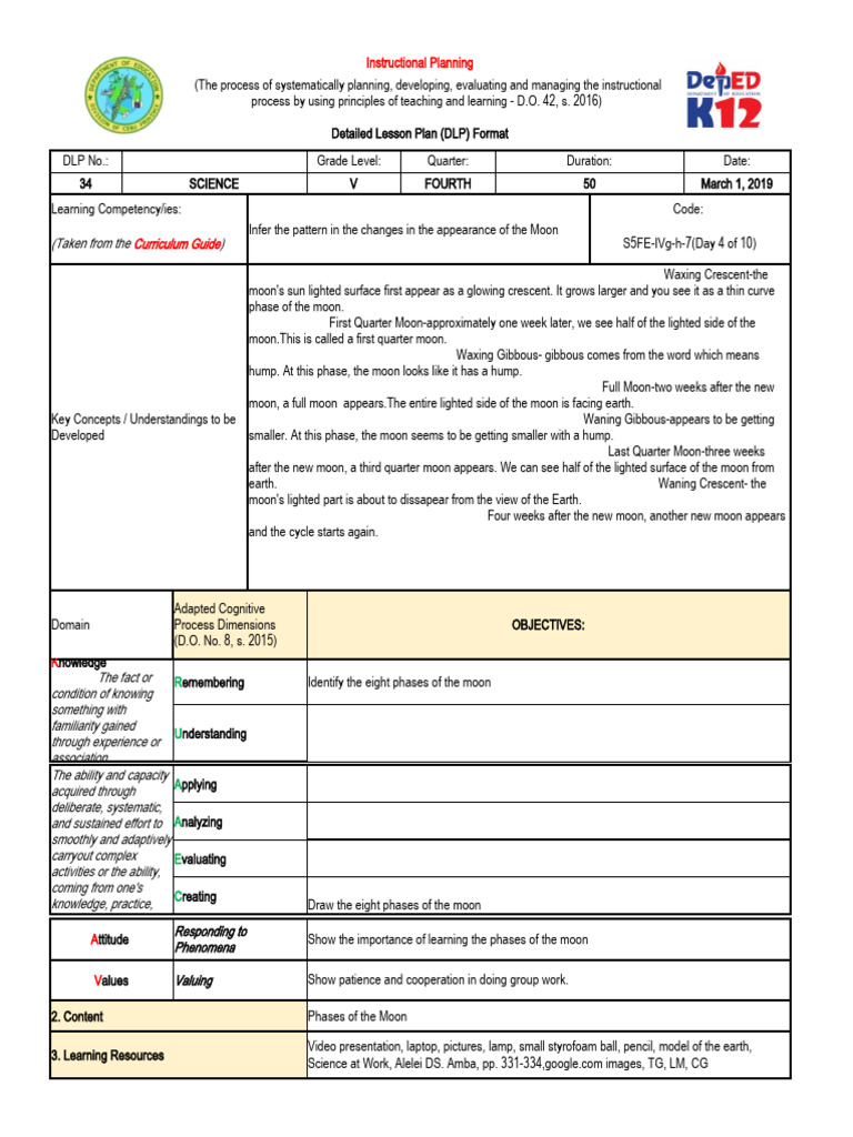 Curriculum Guide: Instructional Planning | PDF | Moon | Bodies Of The ...