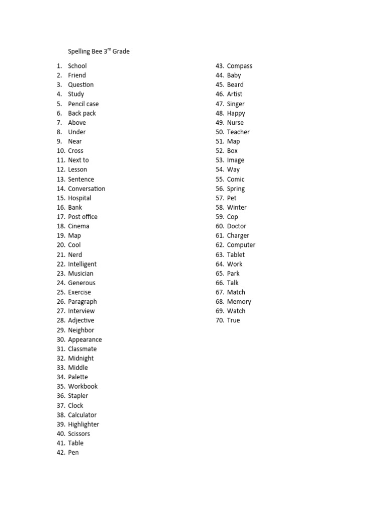 Spelling Bee 3rd Grade | PDF