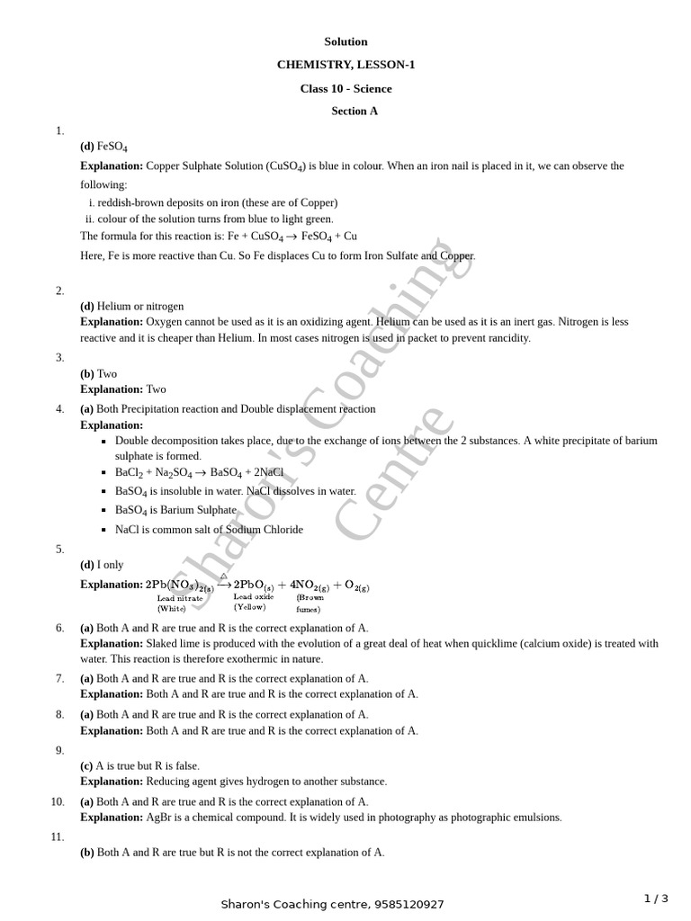 Chem Ln 1 Solution Download Free PDF Iron Sulfate