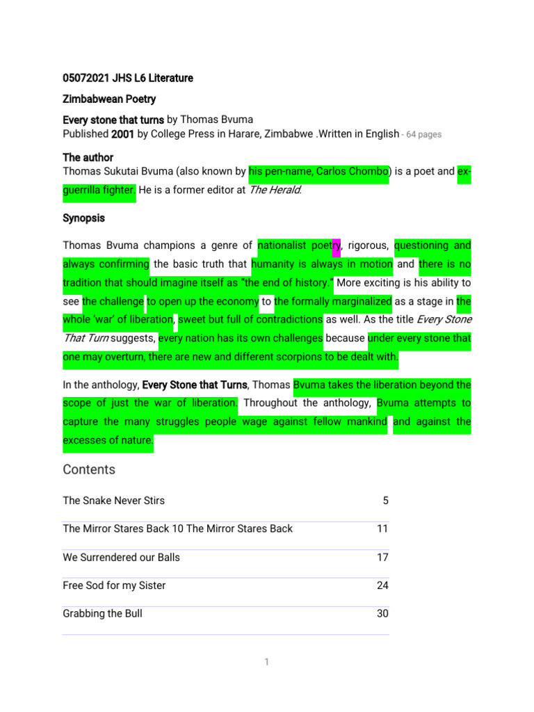 Literature Every Stone That Turn | PDF