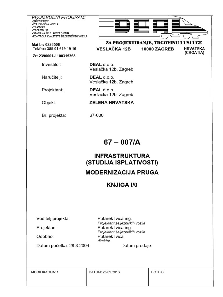 Infrastruktura (Studija Isplativosti) Modernizacija Pruga Knjiga I/0 | PDF