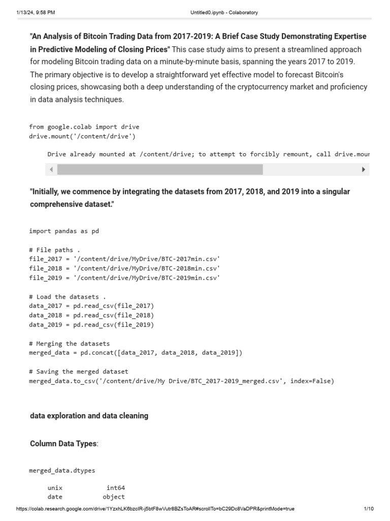BitcoinDataAnalysisCaseStudy - GoogleCollab | PDF | Regression Analysis | Mean Squared Error
