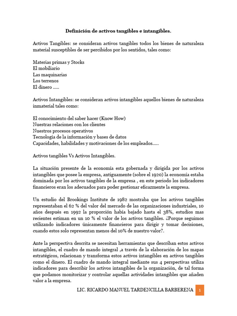 ACTIVOS TANGIBLES E INTANGIBLES | PDF | Contabilidad | Activo intangible