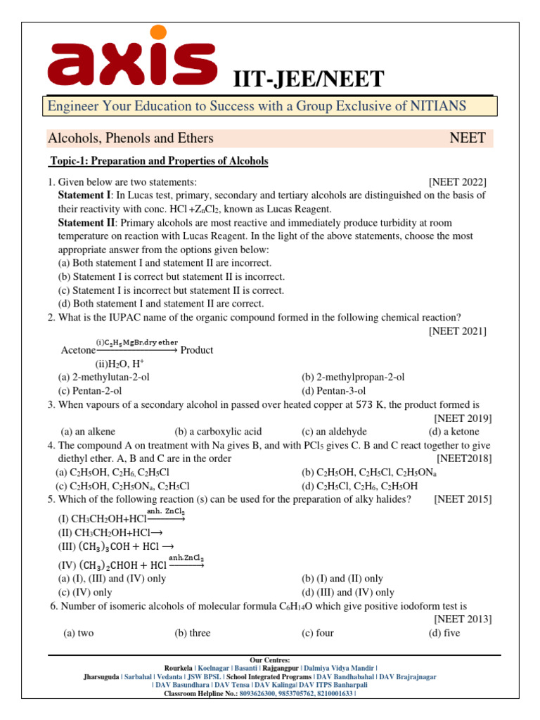Alcohols, Phenols and Ethers | PDF | Ether | Ethanol