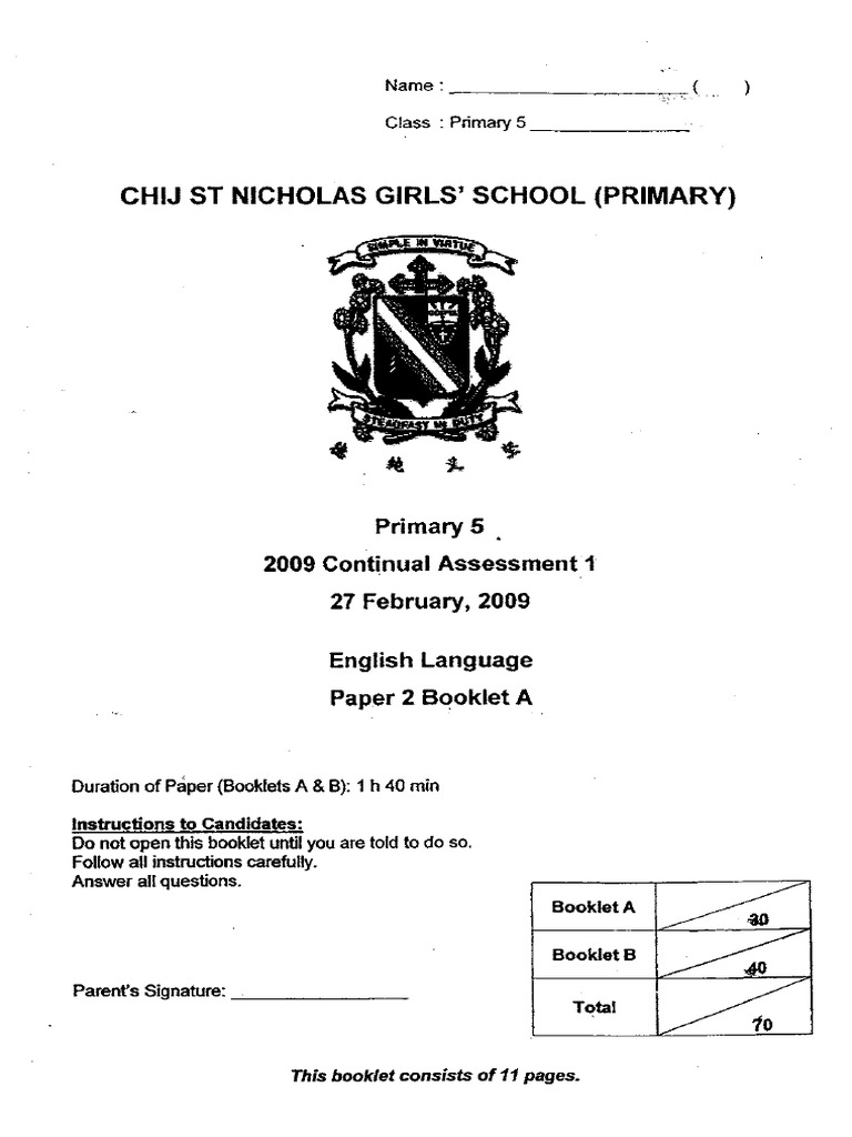 P5 English CA1 2009 CHIJ ST Nicholas | PDF
