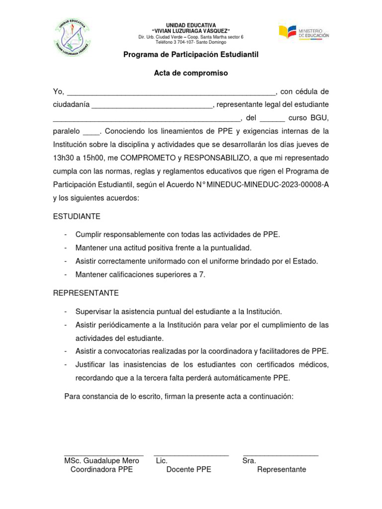 Acta Compromiso Programa de Participación Estudiantil | PDF | Ciencias sociales