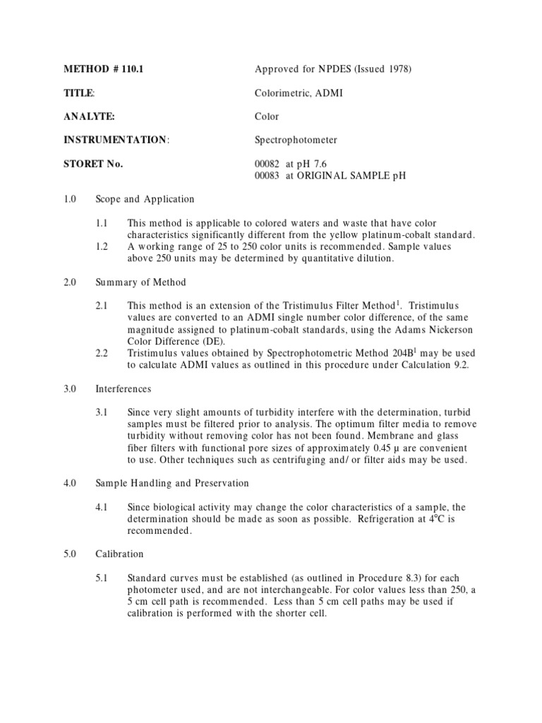 EPA Method - 110 1 - Colorimetetric | PDF | Spectrophotometry | Ph
