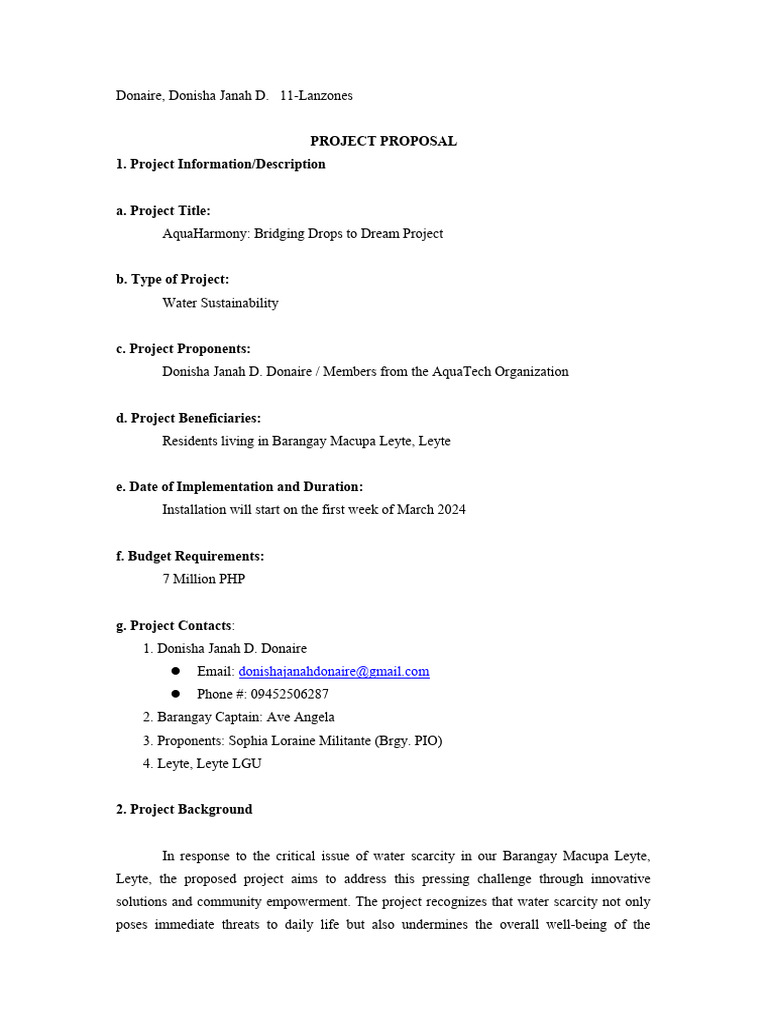 Project Proposal | Download Free PDF | Water Conservation | Water