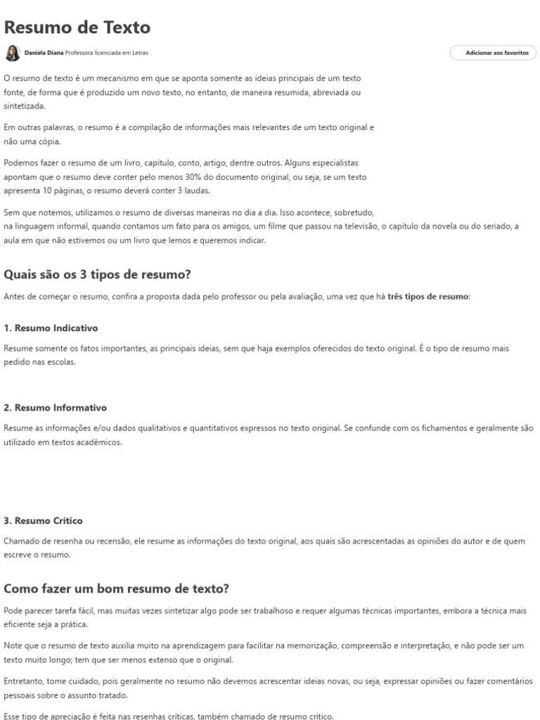 Resumo de Texto - Como Fazer, Tipos e Exemplos - Toda Matéria | PDF ...