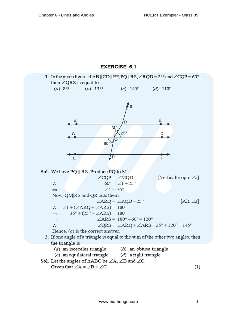 Ncert Exemplar Math Class 09 Chapter 06 Lines and Angles | PDF | Triangle | Euclidean Plane Geometry