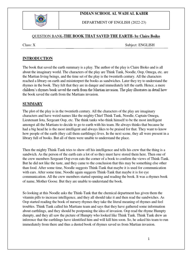 Summary of "The Book That Saved Earth" | PDF | Mars