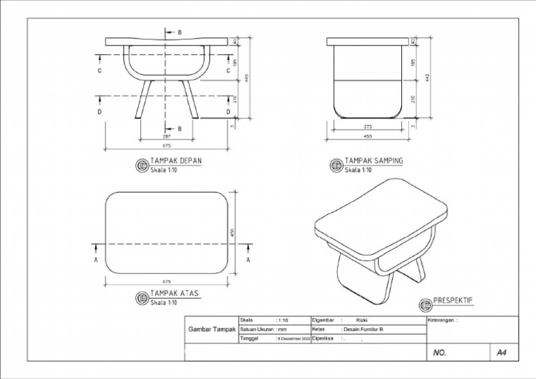 Contoh Gambar Tampak Denga Garis Potongan - GAMBAR KERJA STOOL | PDF