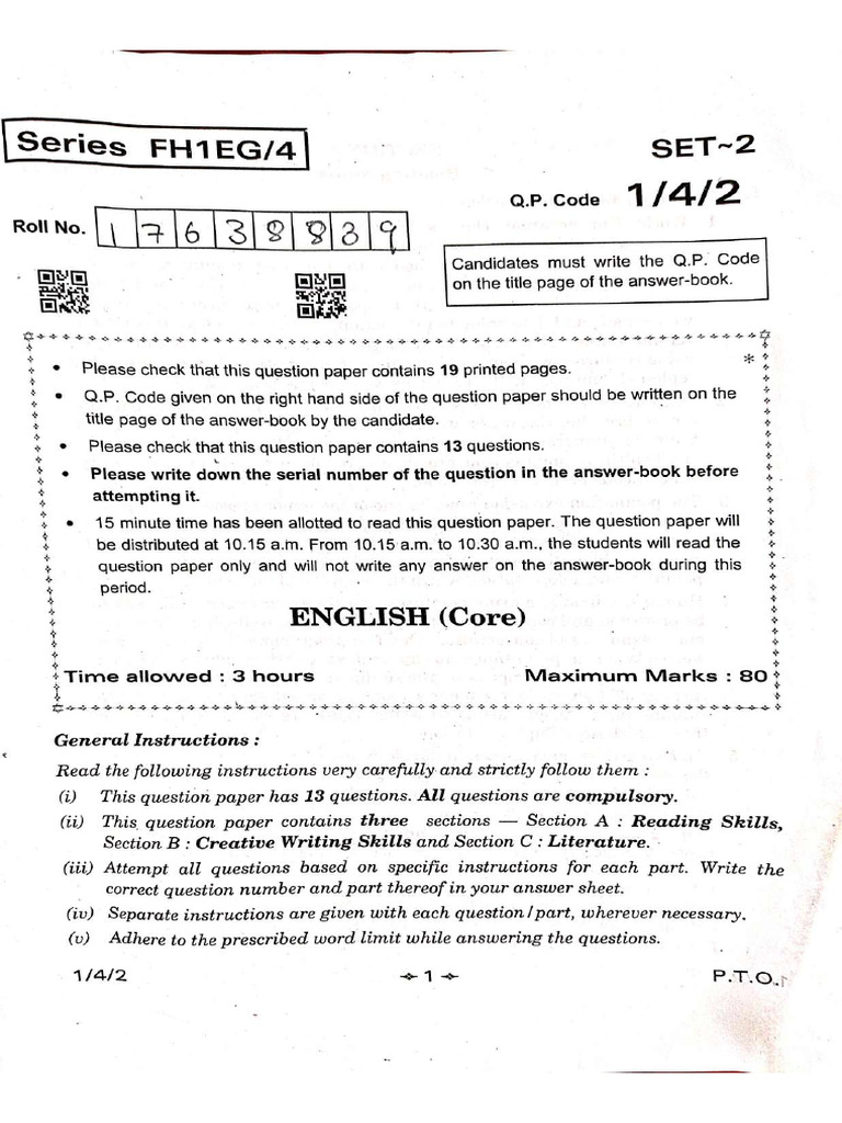 English Pyq Paper | PDF