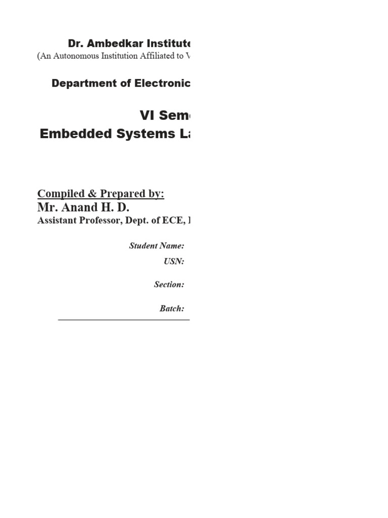 Embedded Systems Lab Manual ECE 2021-22 | PDF