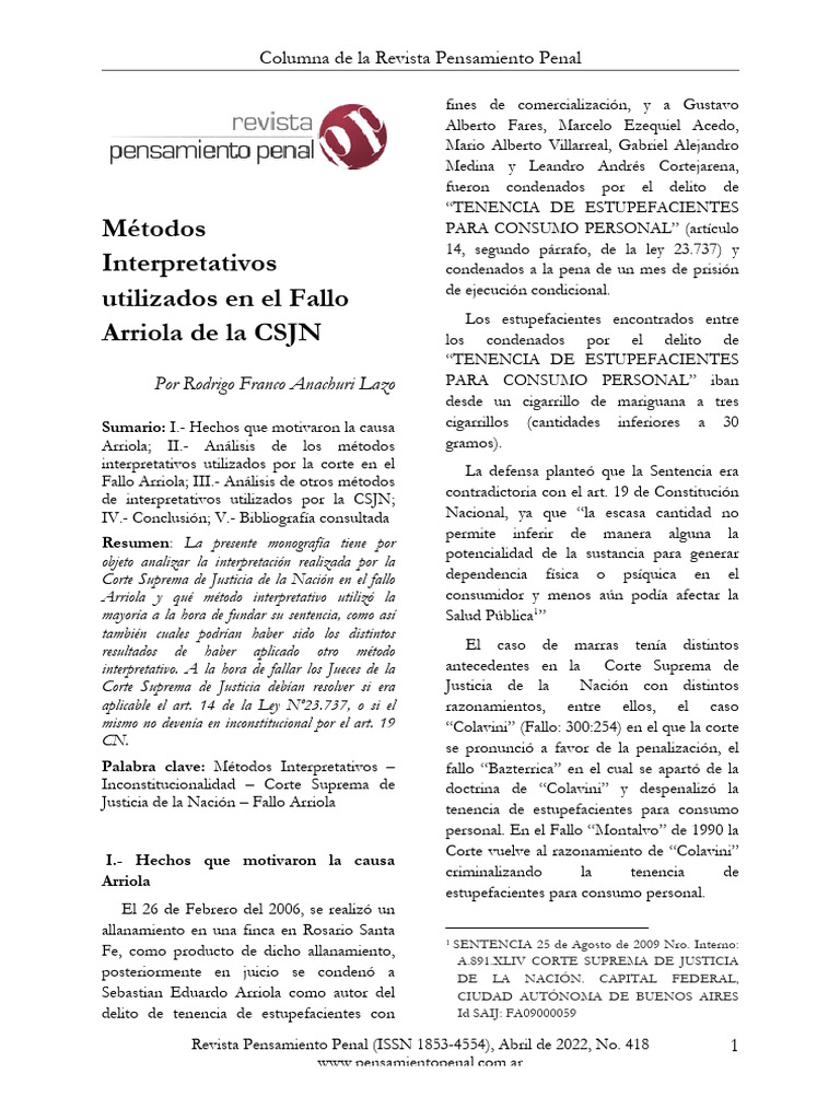 Fallo Arriola CSJN | PDF | Justicia | Crimen y violencia