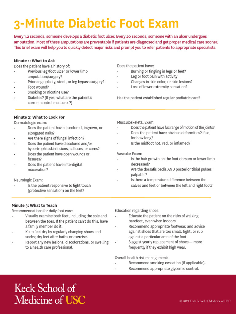 3-Minute Diabetic Foot Exam Guide | PDF | Wound | Foot