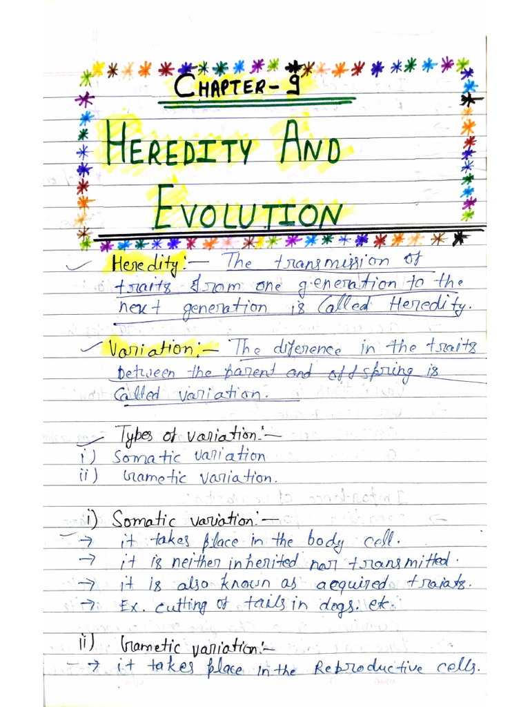 Heredity and Evolution Class Notes | PDF