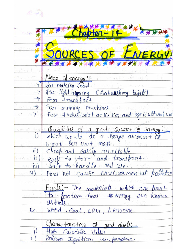 Sources of Energy Class Notes | PDF