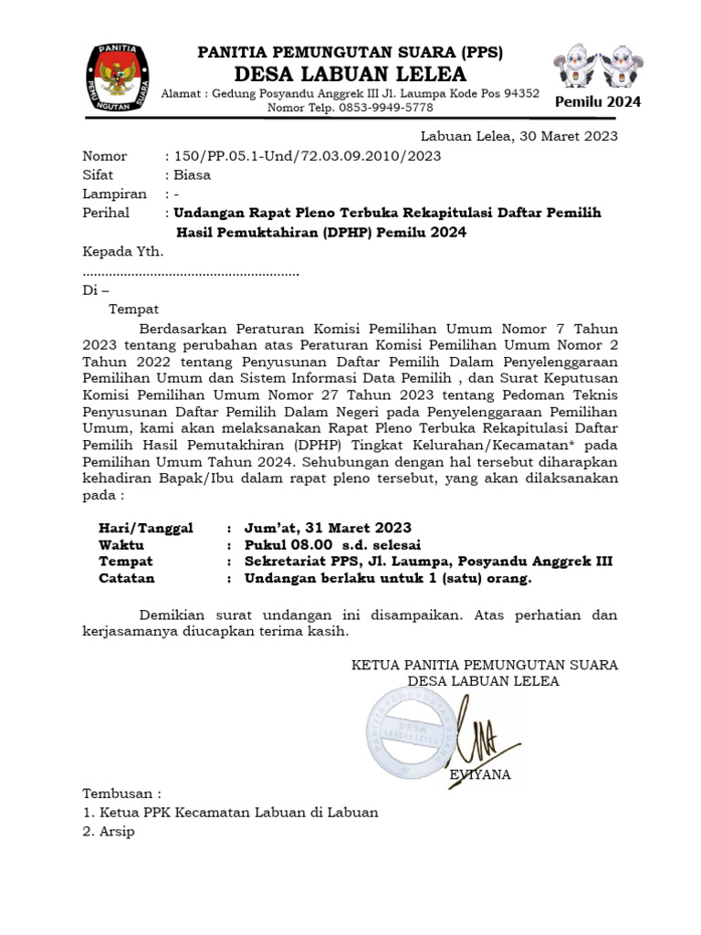 Rapat Pleno DPHP Pemilu 2024 Labuan Lelea | PDF