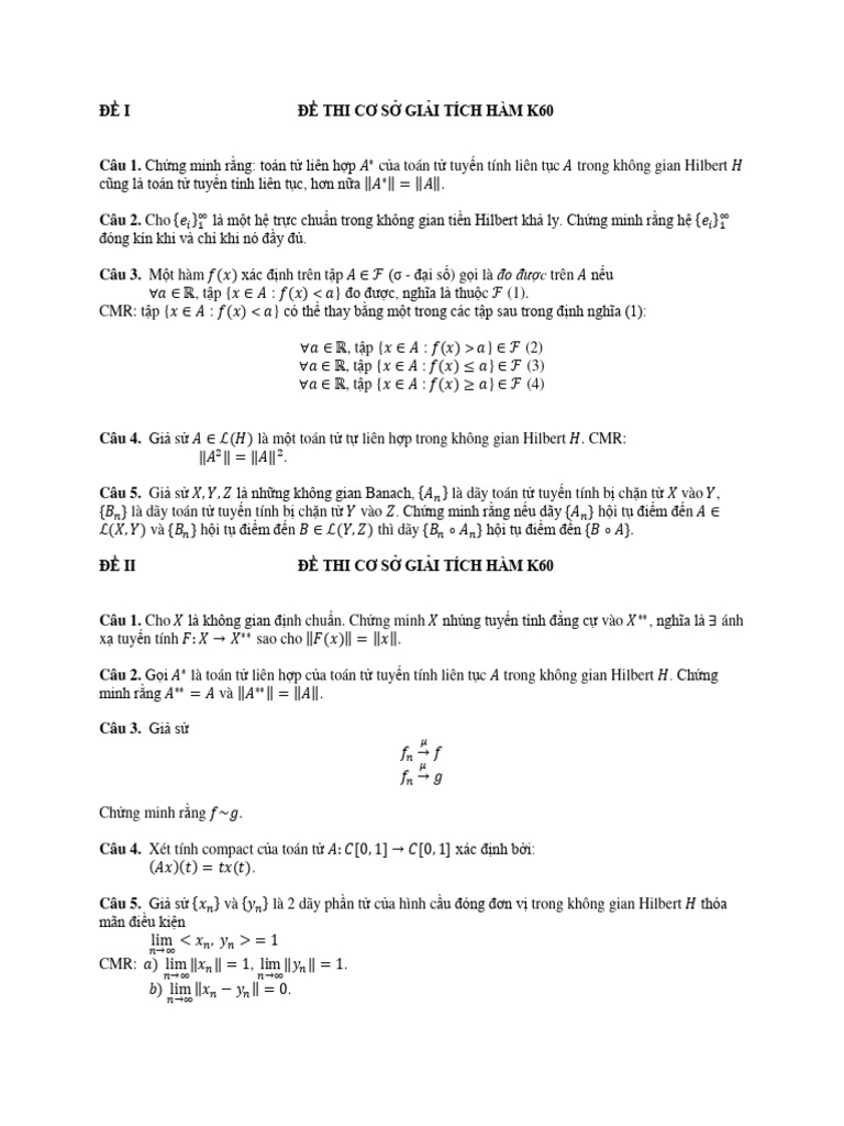 Cơ Sở Giải Tích Hàm - Cuối Kỳ - K60 | PDF
