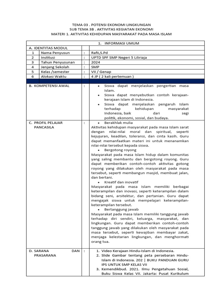 3.04. Aktivitas Kehidupan Masyarakat Masa Islam | PDF